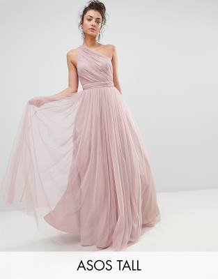 Asos Tall Premium Tulle One Shoulder Maxi Dress-pink | ModeSens