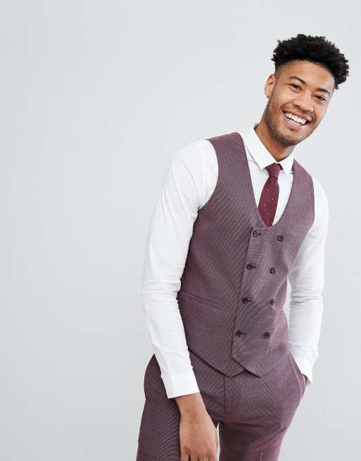ASOS TALL Wedding Skinny Suit In Damson Micro Texture | ASOS