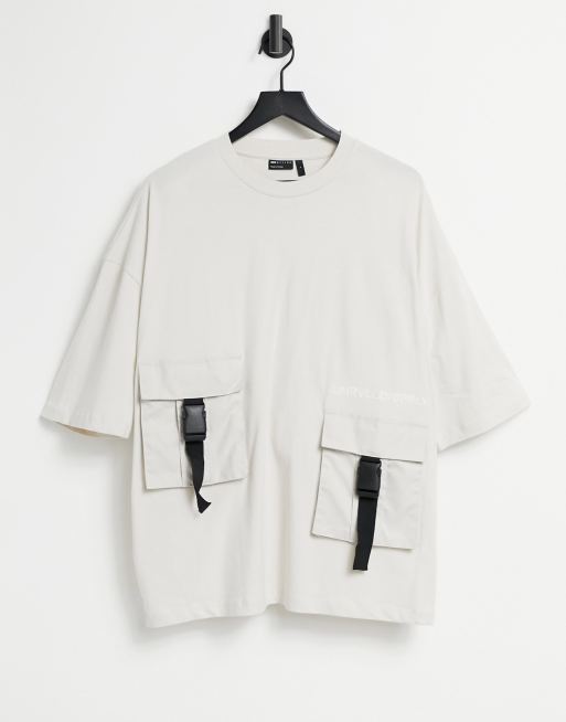 Asos Unrvlld Spply Oversized T Shirt With Cargo Pocket Detail In Stone