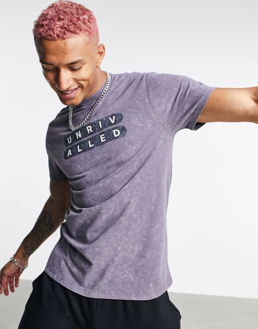 Asos Unrvlld Spply Standard T Shirt With Chest Logo Print In Charcoal
