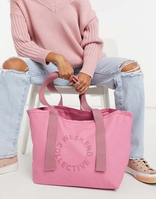 Asos Weekend Collective Canvas Tote Bag In Pink Asos