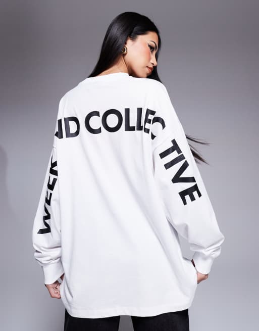 Asos Weekend Collective Oversized Long Sleeve T Shirt With Back Logo In