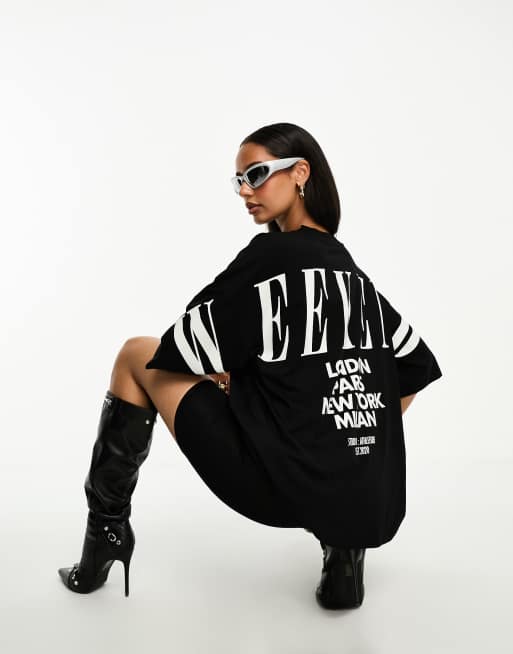 Asos Weekend Collective Oversized T Shirt With Stacked Back Logo In