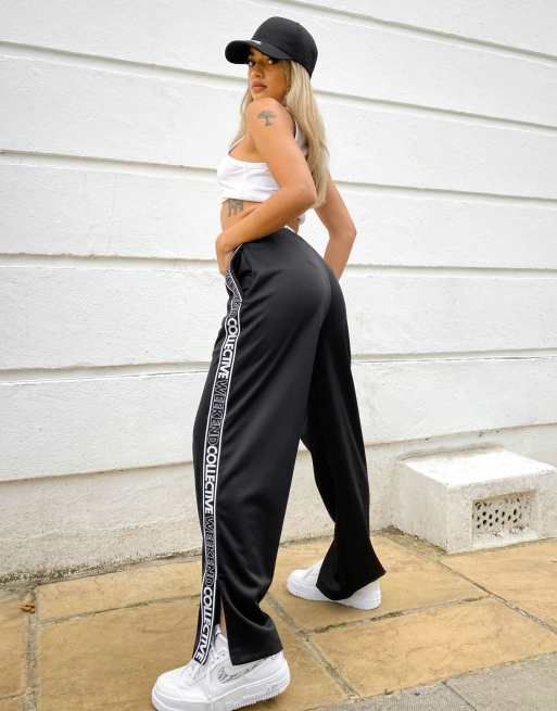 Asos Weekend Collective Straight Leg Jogger With Logo Taping In Black