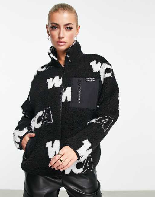 Asos Weekend Collective Zip Through Borg Fleece With Monogram Asos
