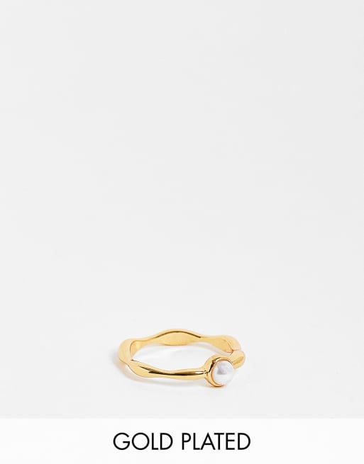 Asos Design Bague En Plaqué Or 14 Carats à Pierre De Naissance Nacrée