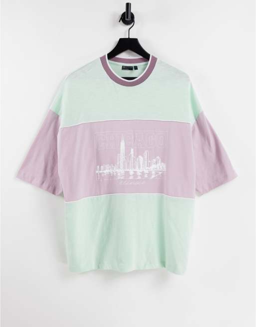 Asos Design T Shirt Oversize Effet Color Block à Imprimé Ville Vert