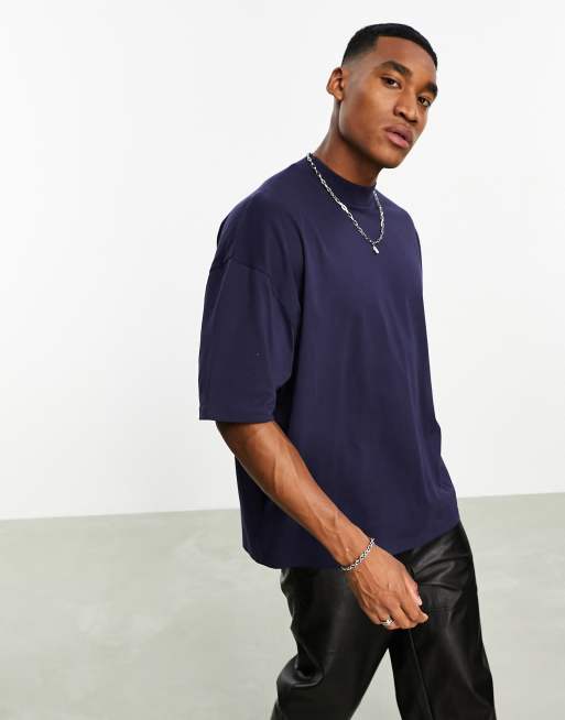 ASOS DESIGN - T-shit oversize à col roulé - Bleu marine | ASOS