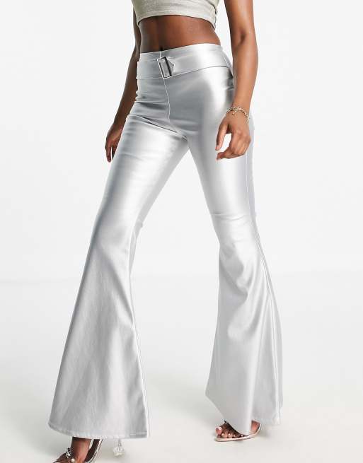 Asyou Belted Pu Flares In Metallic Silver Asos