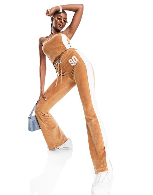 Asyou Brown Velvet Flare Pants In Brown Part Of A Set Asos