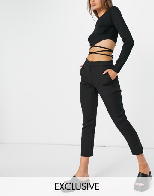 Black cropped cigarette trousers store