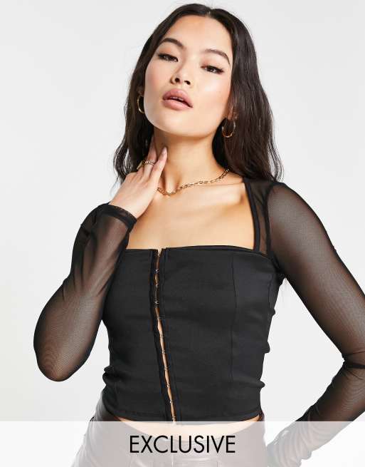 Asyou Corset Hook And Eye Top In Black Asos