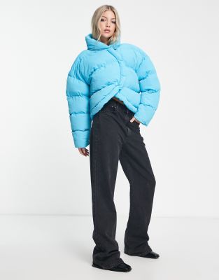ASYOU curved hem puffer jacket in blue | ASOS