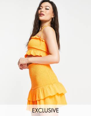 AsYou - Gesmokte minirok met ruches in oranje, deel van co-ord set | ASOS