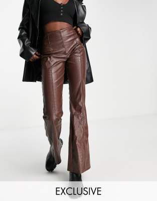 Asyou Pu Croc Pants In Chocolate-brown | ModeSens