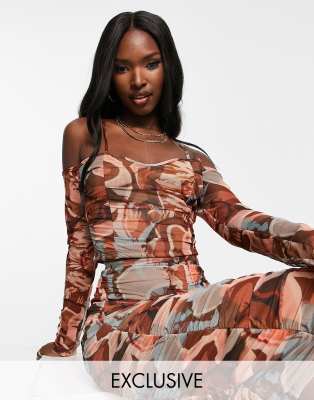 ASYOU ruched mesh bralet co ord in print | ASOS