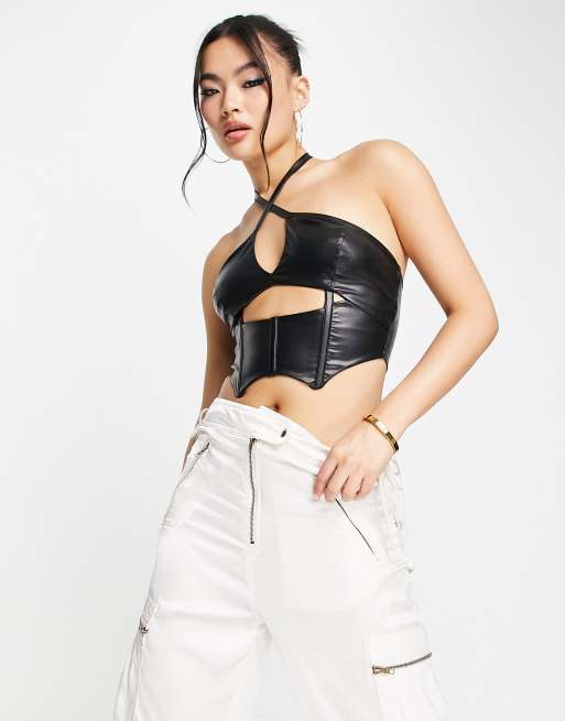 ASYOU - Top style corset en PU à encolure croisée et découpe - Noir | ASOS