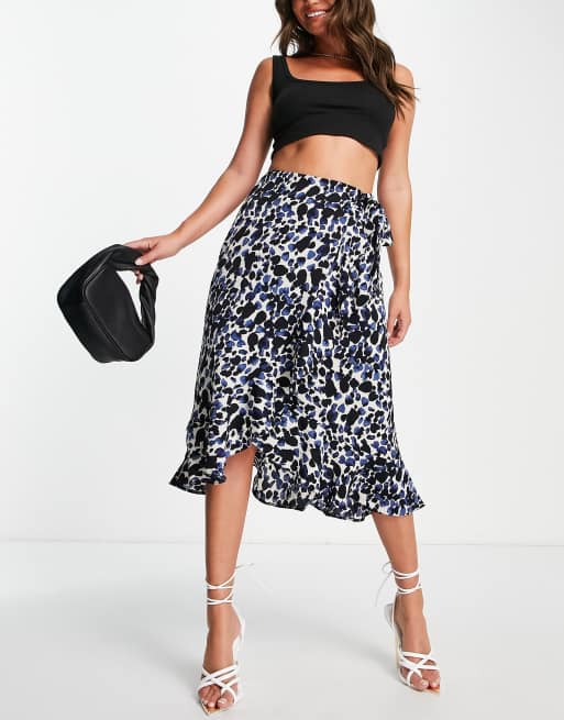 AX Paris - Jupe portefeuille mi-longue à pois - Bleu et noir | ASOS