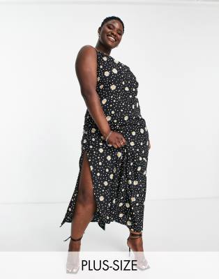 AX Paris Plus cowl neck satin midi dress in daisy print | ASOS