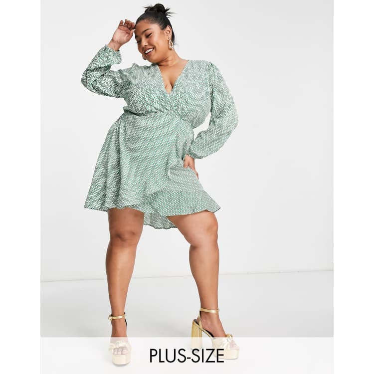 AX Paris Polka Dot Wrap Midi Dress In Lime, 59% OFF