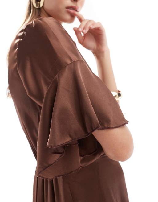 AX Paris satin wrap dress in brown | ASOS