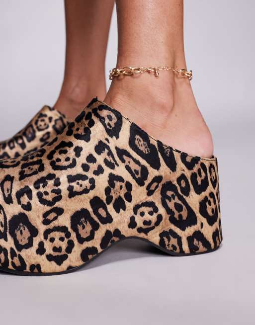 Azalea Wang Teatree platform heeled mules in leopard print | ASOS