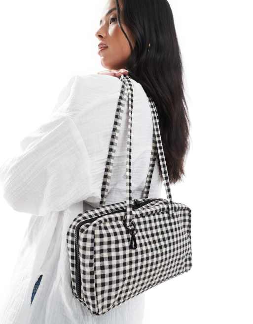 Baggu gingham nylon bowler bag in black | ASOS