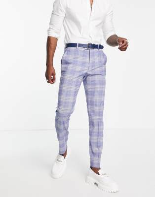 Bando Slim Suit Pants In Navy Plaid | ModeSens