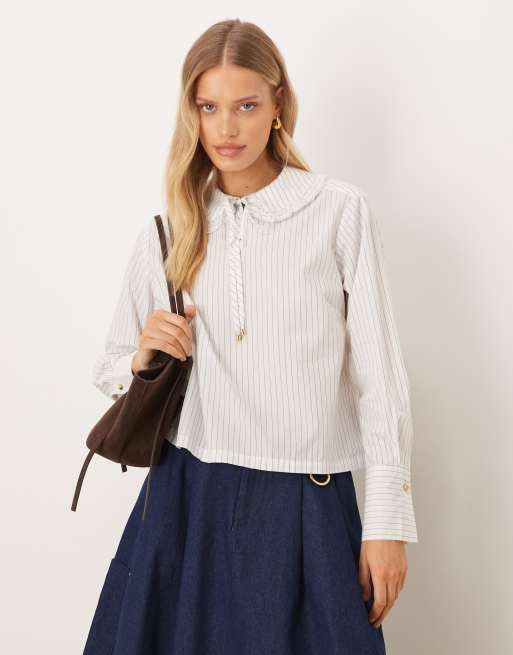 Barbour Avery pinstripe shirt with oversized collar & double cuff ...