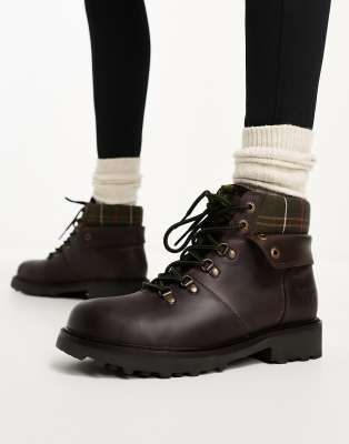 Barbour Burne lace up leather hiker boots in brown | ASOS