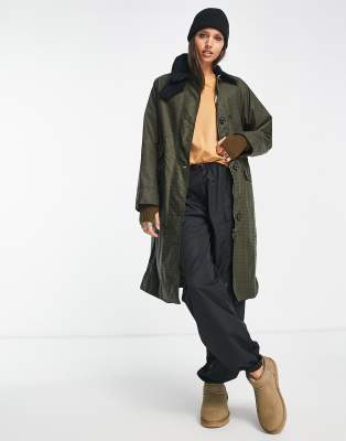 Barbour Burwick waterproof waxed jacket with cord collar in khaki | ASOS