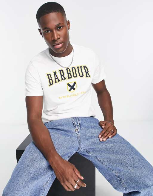 Barbour Collegiate logo t-shirt in white | ASOS
