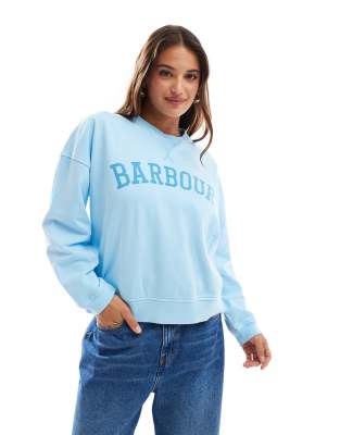 Barbour Ella collegiate logo sweatshirt in blue | ASOS