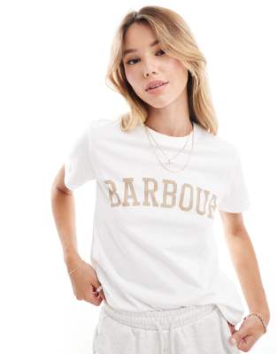 Barbour Ella collegiate logo t-shirt in white | ASOS