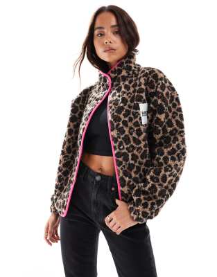 Barbour International borg fleece jacket in leopard print exclusive to ...