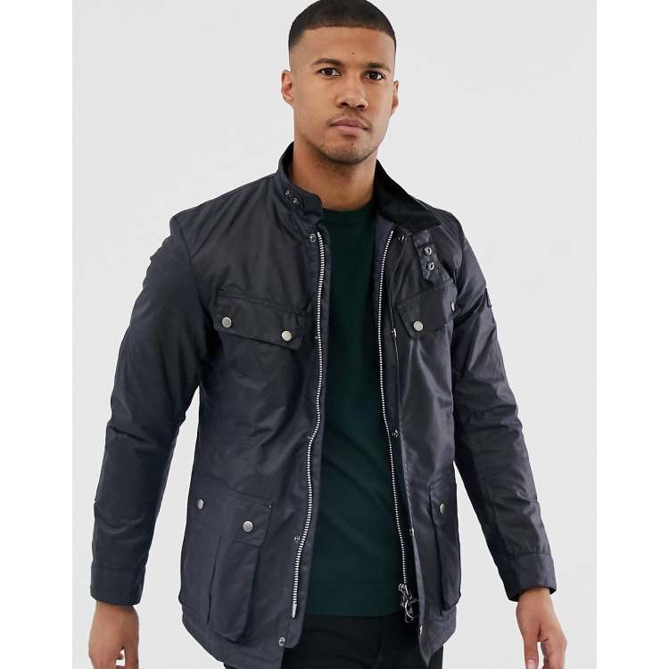 Barbour International Duke Schmal geschnittene gewachste Jacke in Navy