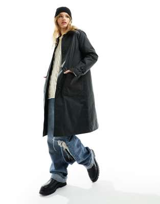 Barbour Newholm tailored wax overcoat with tartan details in green | ASOS