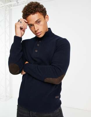 Barbour Patch button funnel neck jumper in navy | ASOS