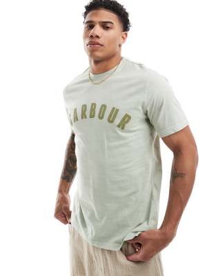 Barbour Stockland collegiate logo t-shirt in light green | ASOS