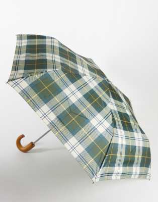 Barbour tartan mini wooden umbrella in green | ASOS