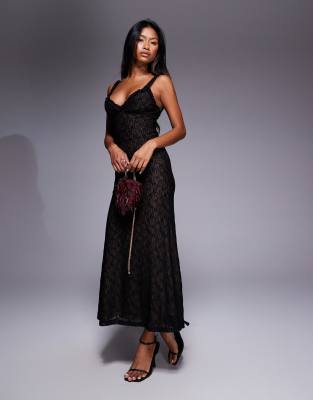 Bardot - Alegra - Robe mi-longue en dentelle stretch - Noir | ASOS