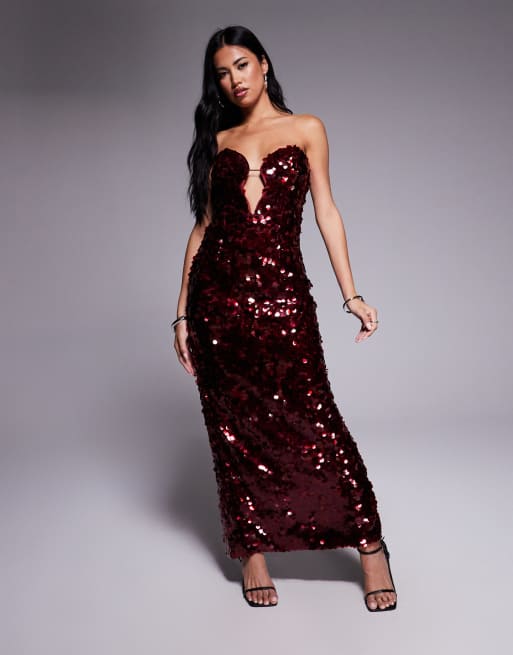 Bardot Braya sequin midi dress in famous red | ASOS