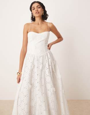 Bardot - Estie - Robe longue en broderie anglaise - Blanc orchidée | ASOS