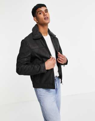 Barneys Originals Barney's Borg Collar Leather Jacket In Black | ModeSens