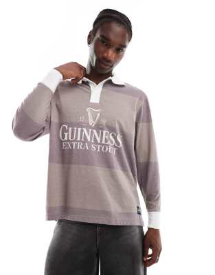 Basic Pleasure Mode guiness motif rugby polo top in brown stripe | ASOS