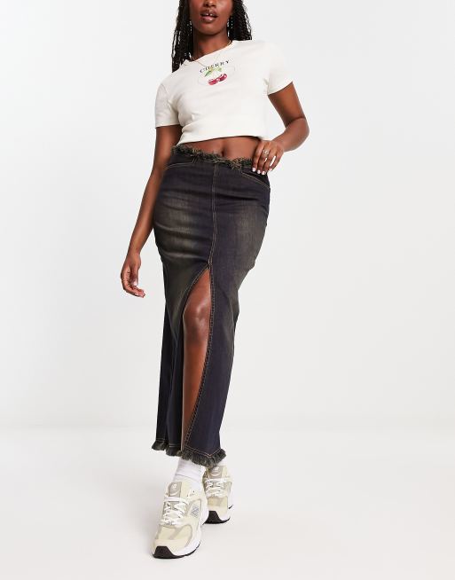 Basic Pleasure Mode Jupe Longue En Jean Taille Basse Bleu Indigo Asos