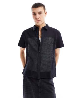 Basic Pleasure Mode mesh insert short sleeve shirt in black | ASOS