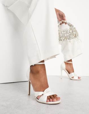Be Mine Bridal Blossom Heeled Sandals In Ivory Satin-white | ModeSens