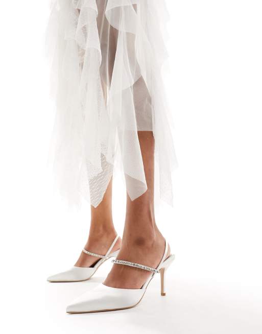Be Mine Bridal Elisa embellished strap heeled shoes in ivory | ASOS