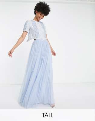 Beauut Tall - Jupe d'ensemble longue en tulle pour demoiselle d'honneur - Bleu clair | ASOS